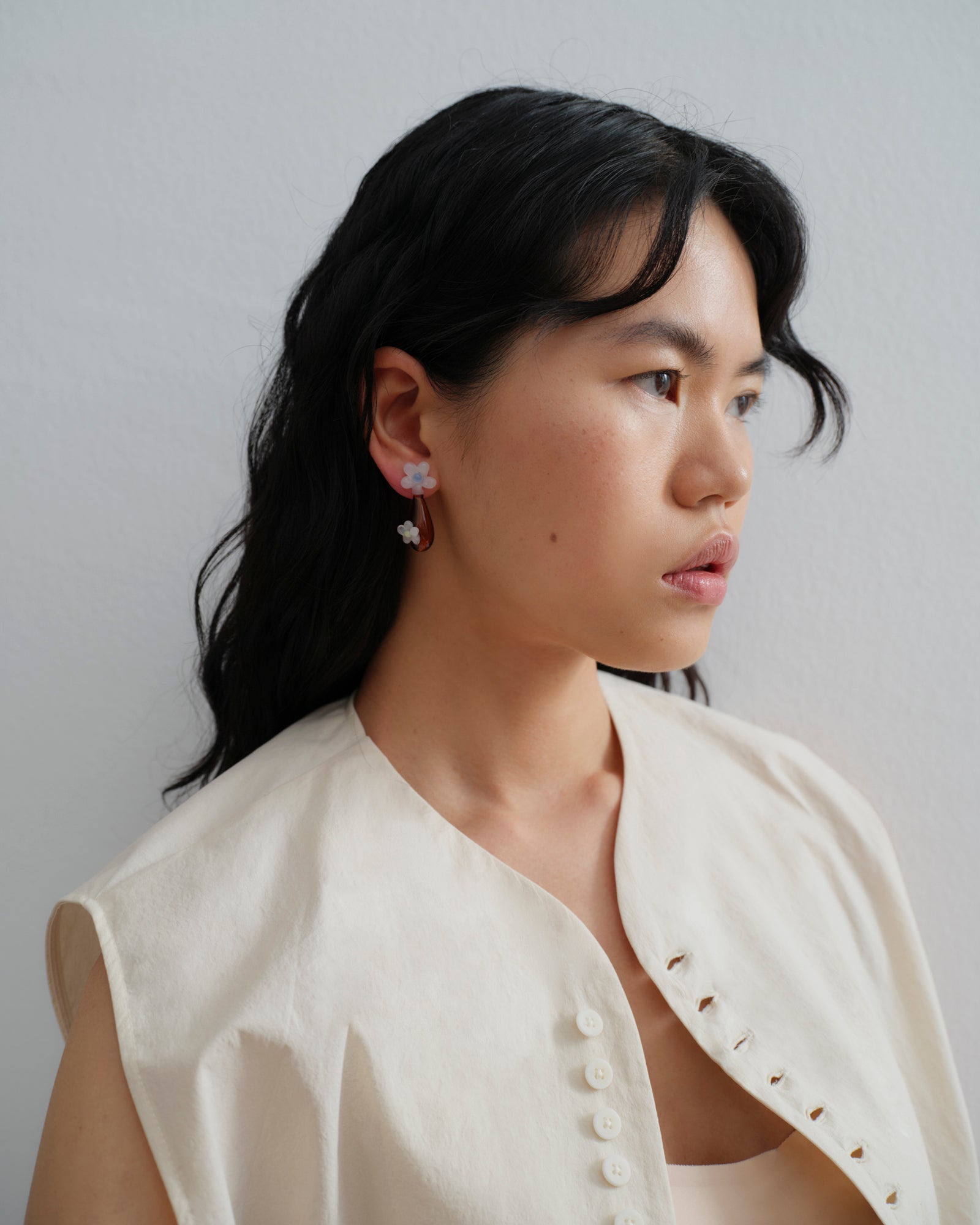 Eva Earrings - Handcrafted Amber and White Glass Jewelry by Cajal